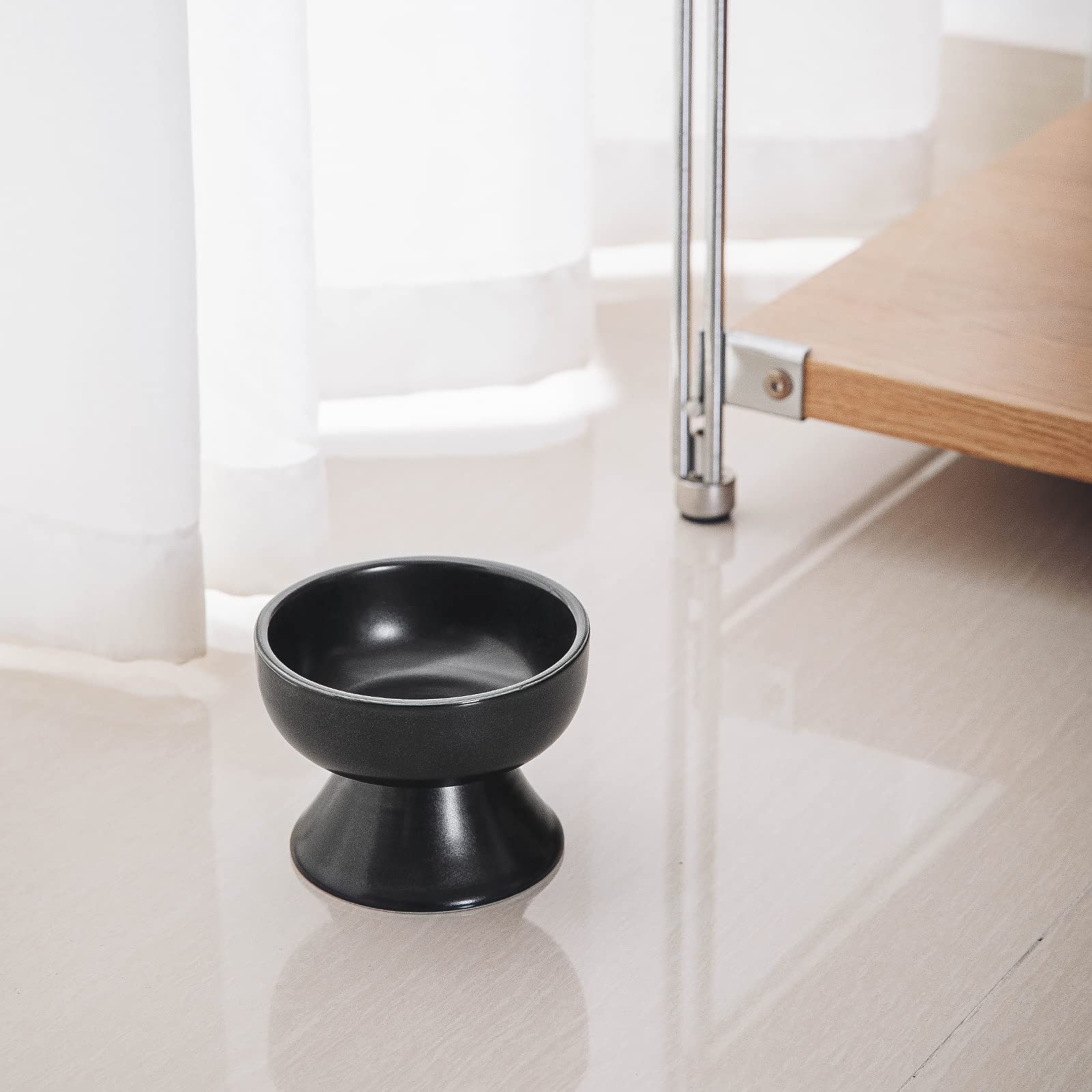 KITCHENLESTAR Small Ceramic Cat Bowls, Elevated Food or Water Bowls, Stress Free, Backflow Prevention, Suitable for Small Pets,Dishwasher and Microwave Safe (Black)