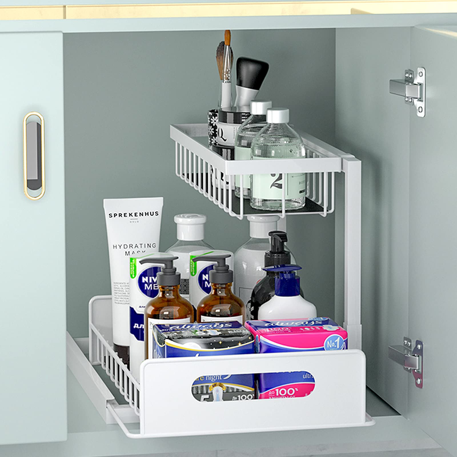 furihshe Under Sink Organizers and Storage, Pull Out Cabinet Organizer 2-Tier Slide Out Sliding Shelf Under Cabinet Storage Multi-Use for Under Kitchen Bathroom Under Sink Organizer