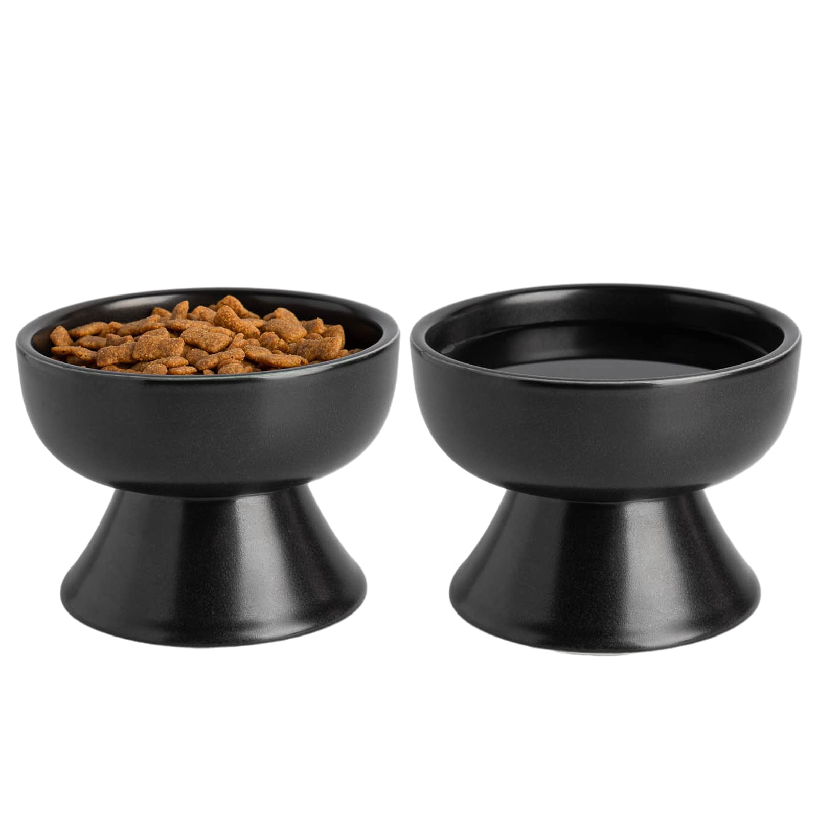 KITCHENLESTAR Small Ceramic Cat Bowls, Elevated Food or Water Bowls, Stress Free, Backflow Prevention, Suitable for Small Pets,Dishwasher and Microwave Safe (Black)