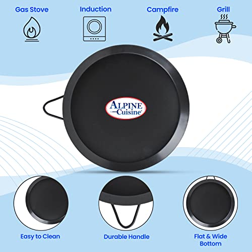 Alpine Cuisine Nonstick Round Comal Griddle 11-Inch - Black Carbon Steel Tortilla Comal with Single Handle - Durable, Heavy Duty Comal for Cooking - Even-Heating