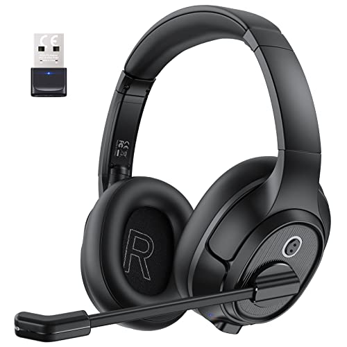 EKSA Bluetooth Headset with Microphone, Wireless Computer Headphone AI-Powered Environmental Noise Cancelling Headset & USB Dongle, 55H Playtime, Over Ear Comfort for PC, Phone, Work, Home Office