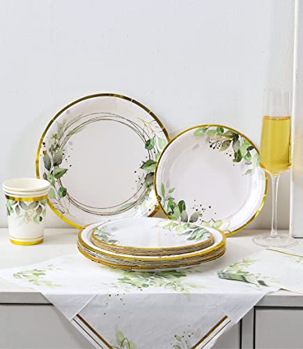 Winoo Design Green Plates and Napkins Party Supplies - Serves 16 - Greenery Theme Decorations
