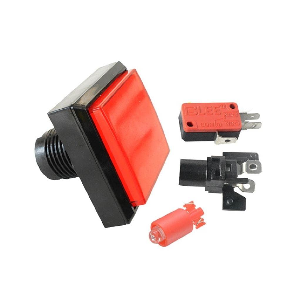 Big Red Arcade Control Panels Square Push Buttons Illuminated 12V LED Lamp Built-in Microswitch 51*51MM