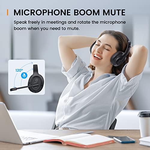 EKSA Bluetooth Headset with Microphone, Wireless Computer Headphone AI-Powered Environmental Noise Cancelling Headset & USB Dongle, 55H Playtime, Over Ear Comfort for PC, Phone, Work, Home Office