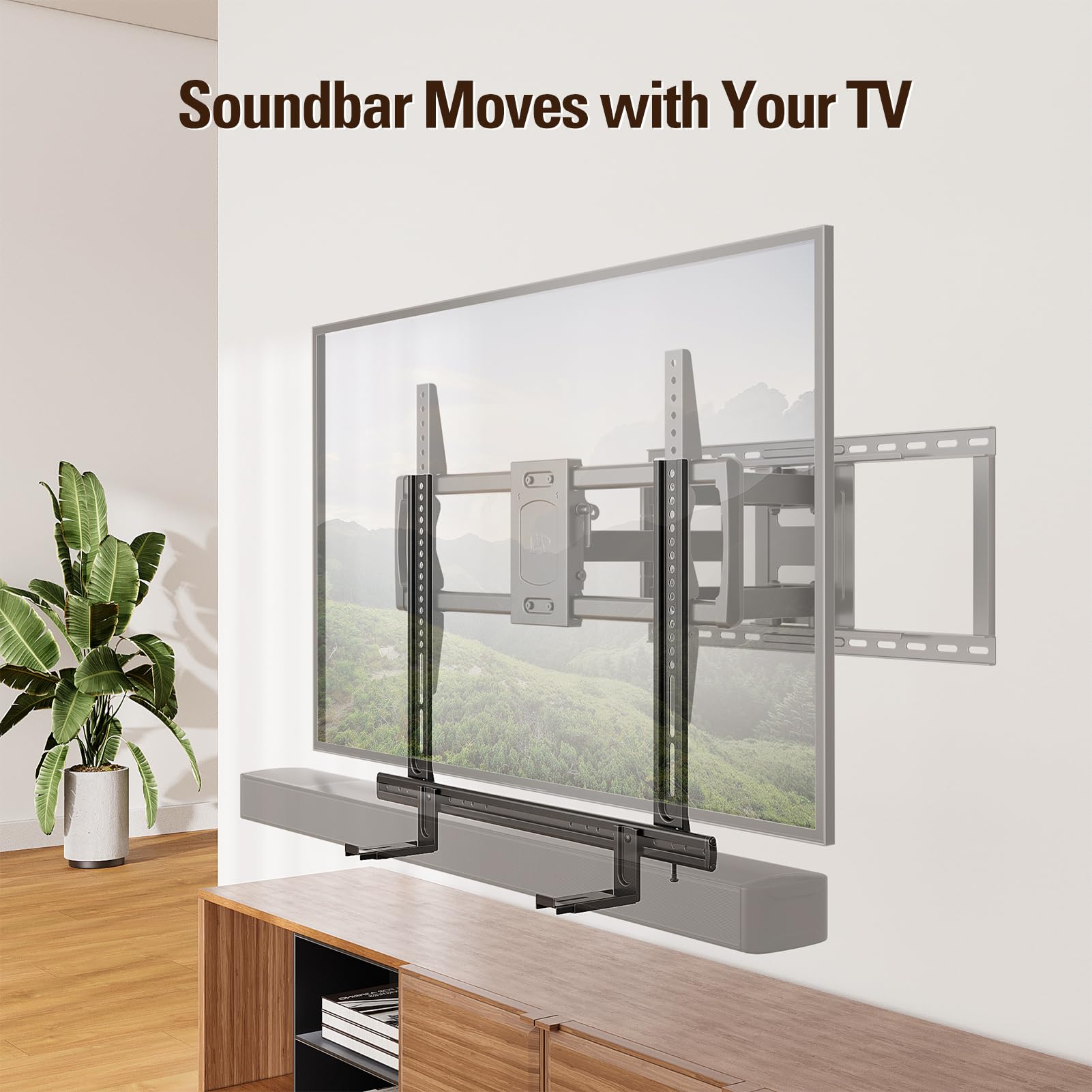 Mounting Dream Soundbar Mount, Heavy Duty Soundbar Wall Mount for Most Sound Bars With Hole/Without Hole Up to 26.5 LBS, Soundbar Bracket Height Adjust, No-Slip Base Holder Extends 3.44β-6.06β, MD5428