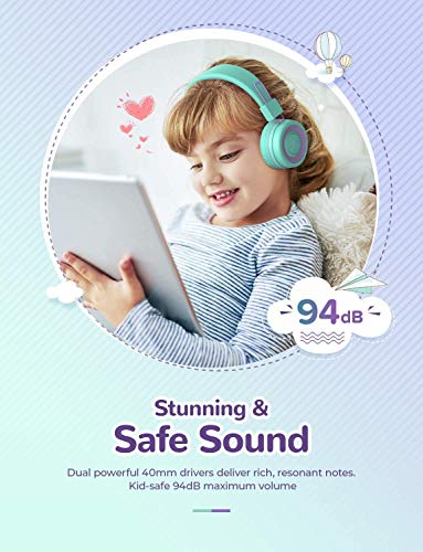 iClever Kids Bluetooth Headphones, BTH02 Kids Headphones with MIC, 22H Playtime, Bluetooth 5.0 & Stereo Sound, Foldable, Adjustable Headband, Childrens Headphones for iPad Tablet School (Green)