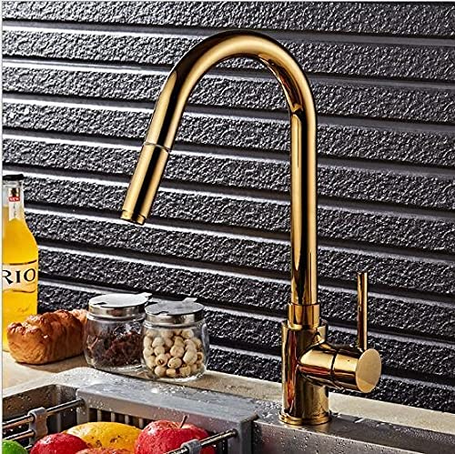 Kitchen Sink Faucet for Bar Farmhouse Commercial, Pull Out Kitchen Faucet, Black Oil Brushed 360 Degree Swivel Kitchen Sink Faucet, Mixer Tap, Vanity Faucet (Color : Gold)