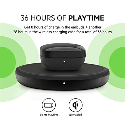 Belkin Wireless Earbuds, SoundForm Freedom True Wireless Bluetooth Earphones with Wireless Charging Case IPX5 Certified Sweat and Water Resistant with Deep Bass for iPhones and Androids - Black