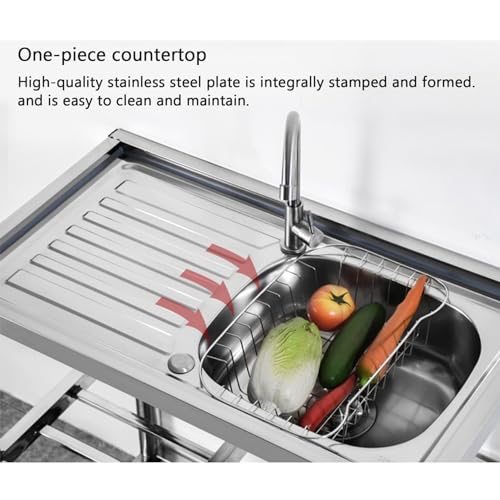 Stainless Steel Utility Sink,Single Bowl Free Standing Commercial Garage Laundry Room Indoor Outdoor Kitchen Sinks,Washing Hand Basin with Cold and Hot Water,for Farmhouse,Shop,Bathroom,Bar,Camping (