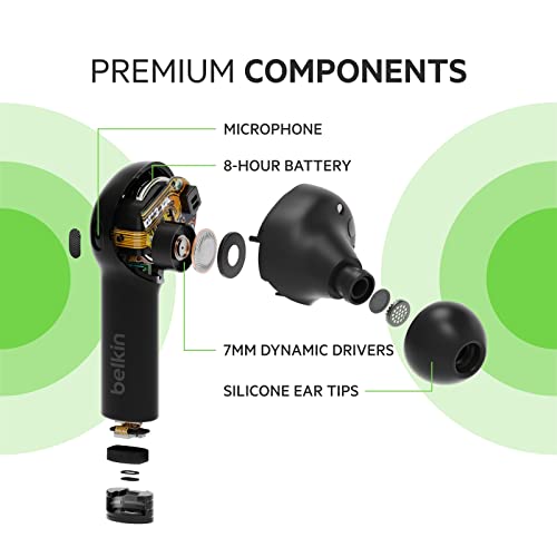 Belkin Wireless Earbuds, SoundForm Freedom True Wireless Bluetooth Earphones with Wireless Charging Case IPX5 Certified Sweat and Water Resistant with Deep Bass for iPhones and Androids - Black