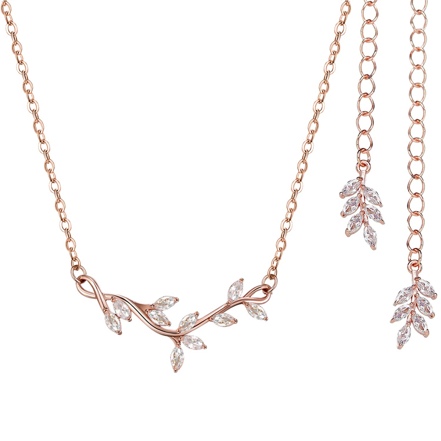 SWEETV Rose Gold Crystal Wedding Bridal Backdrop Necklace for Brides, Cubic Zirconia Dainty Vine Back Pendant Necklace for Women, Bridesmaid Gift