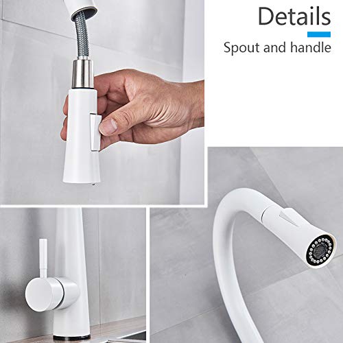 Kitchen Sink Faucet for Bar Farmhouse Commercial, Touch Sensor White Kitchen Faucet, White Pull Out Kitchen Mixer Faucets, Black Smart Sensor Stream Spray Mode Mixer Taps (Color : White)