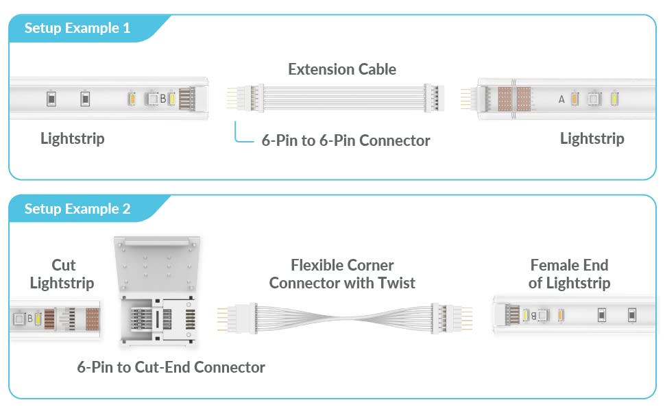 Litcessory Flexible Corner Connector/Extension Cable for Philips Hue Lightstrip Plus (2in, 4 Pack, White - Micro 6-PIN V4)