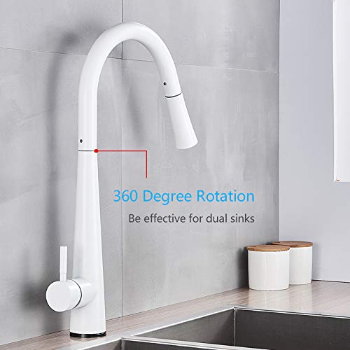 Kitchen Sink Faucet for Bar Farmhouse Commercial, Touch Sensor White Kitchen Faucet, White Pull Out Kitchen Mixer Faucets, Black Smart Sensor Stream Spray Mode Mixer Taps (Color : White)