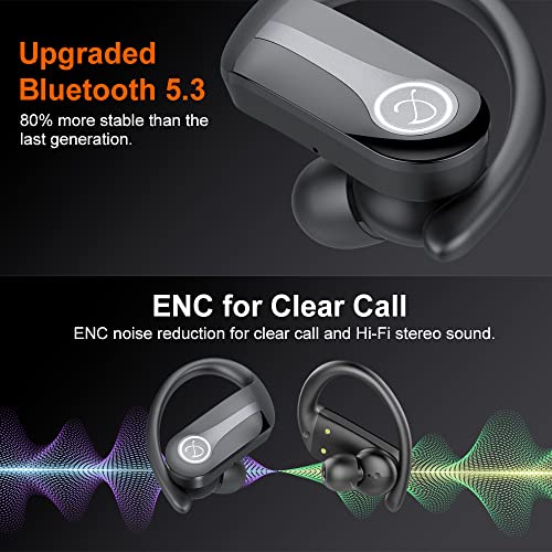 DOBOPO Wireless Earbuds Bluetooth 5.3 Headphones 50Hrs Playtime Sports Earphones Earhooks Headset with LED Display, ENC Mic, IP7 Waterproof for Workout, Running, Gym (2023 New)