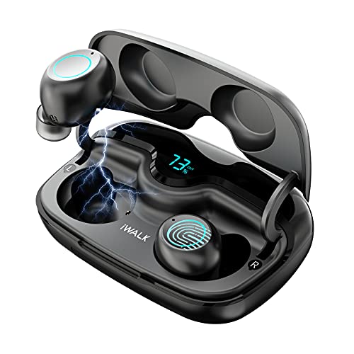 iWALK CrazyDuo Ear Pods Wireless Earbuds with Charging Case, 2500mAH 80H Instant Pairing IPX5, Stereo Earphones in-Ear Built-in Mic Headset Immersive Bass Sound for Sport