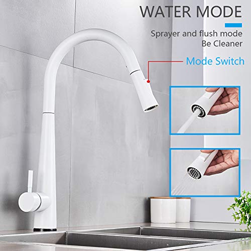 Kitchen Sink Faucet for Bar Farmhouse Commercial, Touch Sensor White Kitchen Faucet, White Pull Out Kitchen Mixer Faucets, Black Smart Sensor Stream Spray Mode Mixer Taps (Color : White)