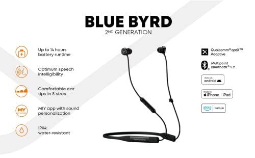 beyerdynamic Blue BYRD (2nd Generation) Bluetooth 5.2 in-Ear Headphones with Neckband, Microphone, 14 Hours Battery Life, IPX4, Sound Personalization and Alexa Built-in