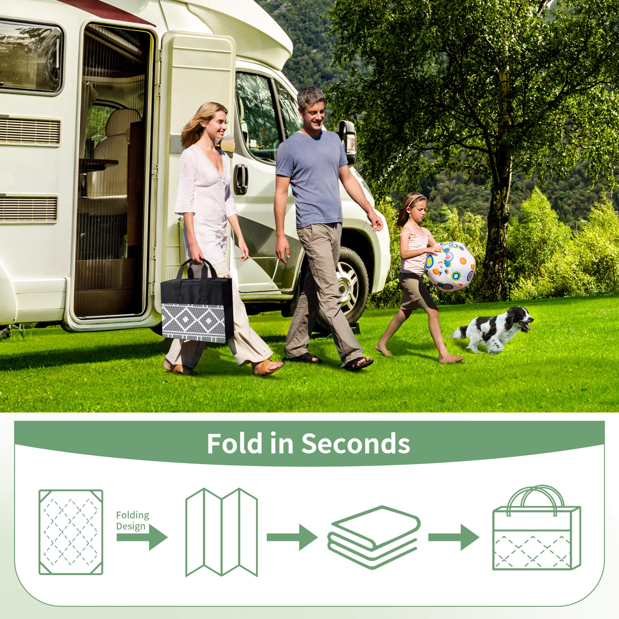 GENIMO Outdoor Rug 6'x9' for Patio Clearance, Reversible Plastic Straw Outdoor Area Carpet Waterproof, Camping Outside Mat for Outdoor Decor, RV, Deck, Camper, Balcony, Picnic, Grey & White