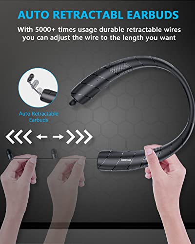 Bluenin Bluetooth Headphones Speaker 2 in 1,Neckband Bluetooth Headphones Retractable Earbuds with Built-in TF Card,Wireless Wearable Speaker Sweatproof Headset with Mic (Black)