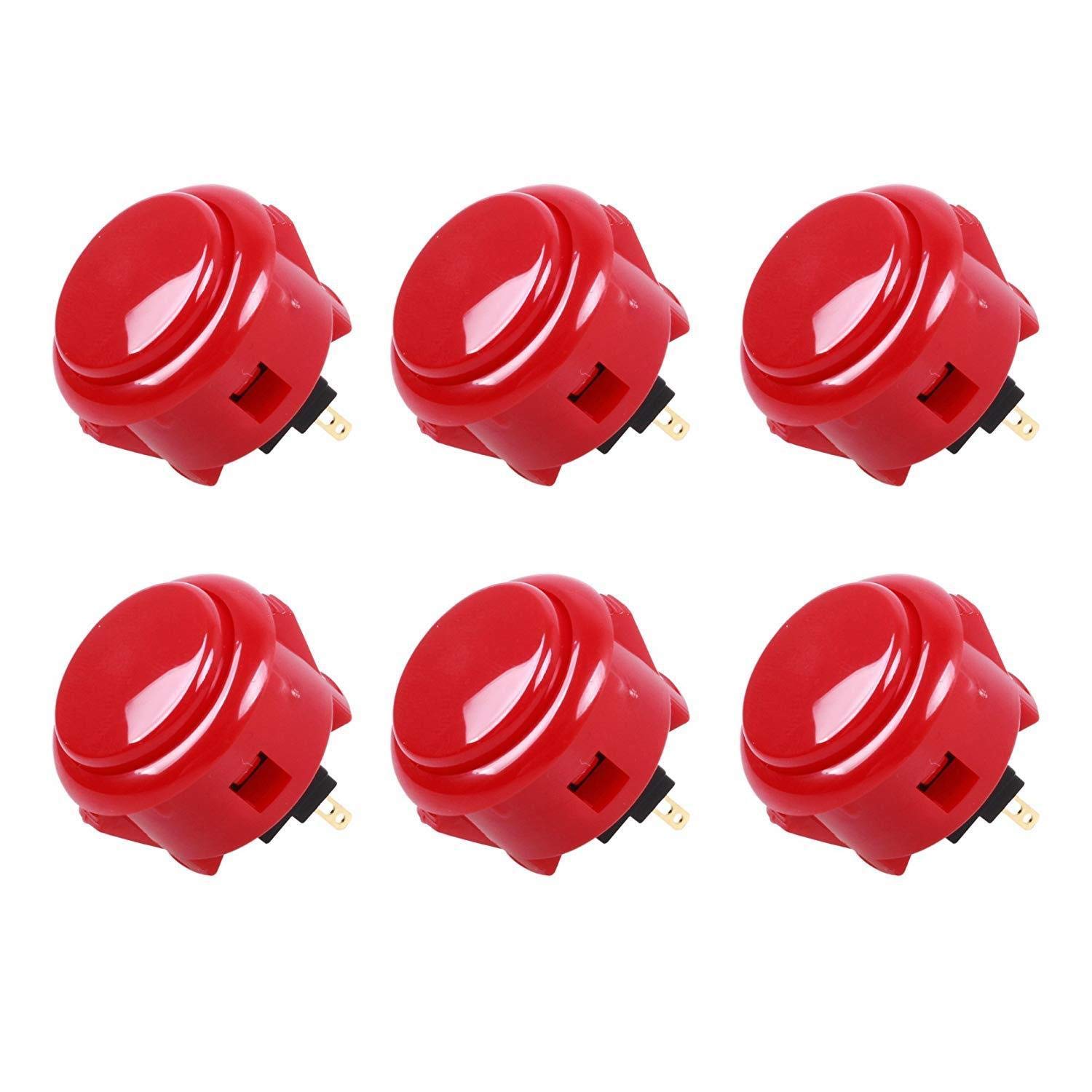 Sanwa 6 pcs OBSF-30 Original Push Button 30mm - for Arcade Jamma Video Game & Arcade Joystick Games Console (Red) S@NWA