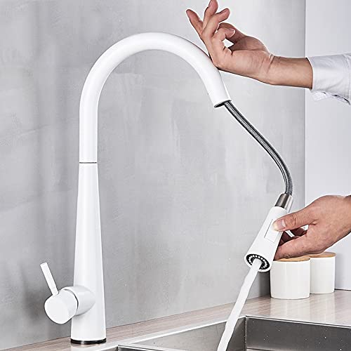 Kitchen Sink Faucet for Bar Farmhouse Commercial, Touch Sensor White Kitchen Faucet, White Pull Out Kitchen Mixer Faucets, Black Smart Sensor Stream Spray Mode Mixer Taps (Color : White)