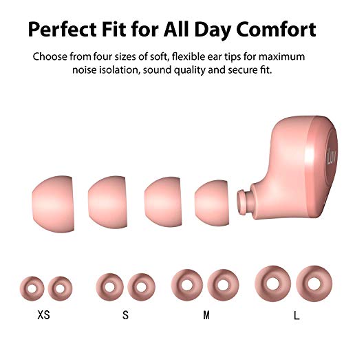 iLuv TB200 Rose Gold True Wireless Earbuds Cordless in-Ear Bluetooth 5.0 with Hands-Free Call Microphone, IPX6 Waterproof Protection, High-Fidelity Sound; Includes Compact Charging Case & 4 Ear Tips