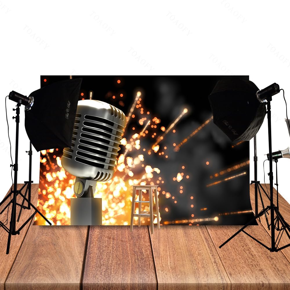 TOAOFY 5x3ft Black and Gold Music Theme Birthday Backdrop for Photograpy Microphone Background Supplies Concert Backdrop for Party Decorations Photo Video Studio TAY1400
