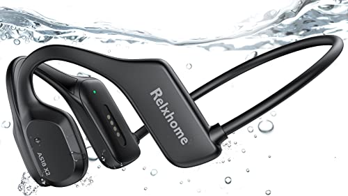 Relxhome Bone Conduction Headphones, Swimming Headphones Built-in 16GB Memory, MP3 Sports Headphones Waterproof, Wireless Headphones Bluetooth 5.2, Ultra Light Open Ear Headphones for Swimming Running