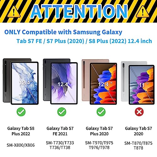 Case for Galaxy Tab S7 FE 5G/S8 Plus/S7 Plus 12.4" Tablet PU Leather Slim Lightweight Cover with Smart Auto Wake/Sleep Protective Case for Samsung Tab S7 FE 2021/S8+ 2022/S7+ 2020,Dinosaur Space-Man