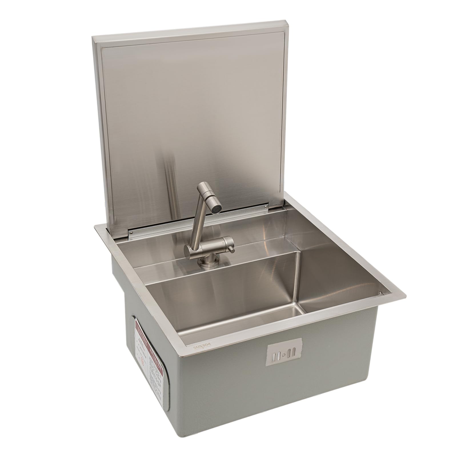 MANULOOT Drop in Kitchen Sink Utility Sink, Commercial Sink Kitchen Sinks Drop in, Hidden Single Bowl Sink, Restaurant Sinks Outdoor Sink with Cold and Hot Faucet | US Stock