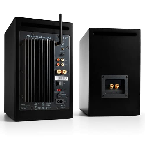 Audioengine HD6 150W Powered Bookshelf Stereo Speakers | Home Music System w/aptX HD Bluetooth, AUX Audio, Optical, RCA, 24-bit DAC | Real Wood Veneer (Black)