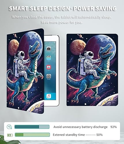 Case for Galaxy Tab S7 FE 5G/S8 Plus/S7 Plus 12.4" Tablet PU Leather Slim Lightweight Cover with Smart Auto Wake/Sleep Protective Case for Samsung Tab S7 FE 2021/S8+ 2022/S7+ 2020,Dinosaur Space-Man