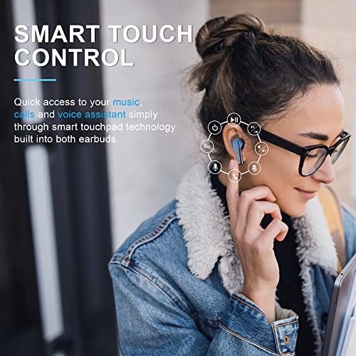 layajia Wireless Earbuds, Bluetooth 5.1 Air Mics Built-in Noise Cancelling, IPX7 Waterproof, Touch Control, USB-C Fast Charge, Deep Bass, in-Ear Headphones, 20H Playtime for iPhone/Android