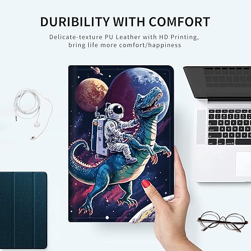 Case for Galaxy Tab S7 FE 5G/S8 Plus/S7 Plus 12.4" Tablet PU Leather Slim Lightweight Cover with Smart Auto Wake/Sleep Protective Case for Samsung Tab S7 FE 2021/S8+ 2022/S7+ 2020,Dinosaur Space-Man
