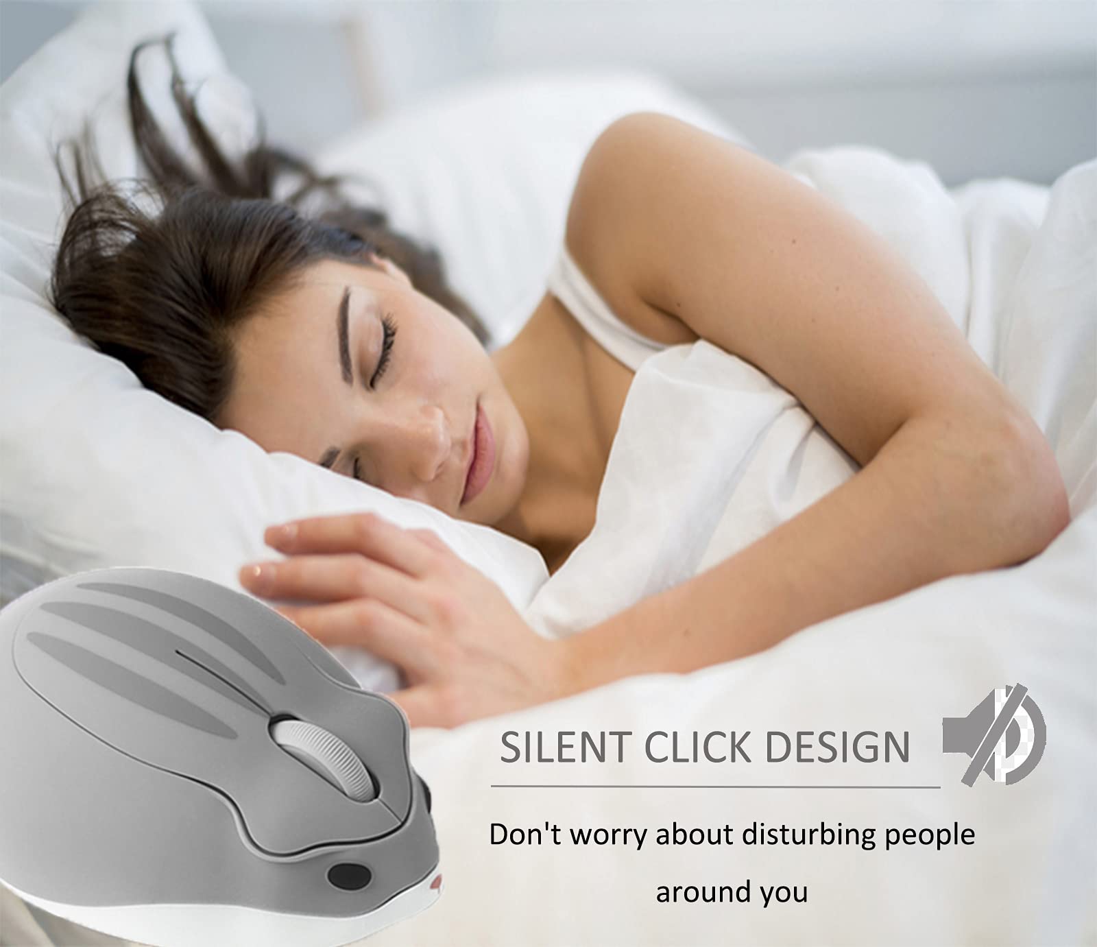 Wireless Mouse Cute Cartoon Hamster Shape Mini Silent Click Ergonomic Design 2.4G USB Portable Cordless Mouse 1200 DPI Small Mice for Notebook/MacBook/PC/Laptop/Computer for Kids Girl Gift (Grey)