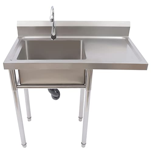 Utility Sink Stainless Steel Commercial Restaurant Kitchen Sink Free Standing Sink with Single Bowl Small Utility Sink for Laundry Workshop Garage (39.3" L x 23.6" W x 36.7" H, with Faucet)