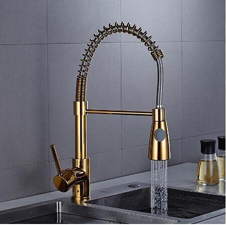 Kitchen Sink Faucet for Bar Farmhouse Commercial, Spring Pull Out Kitchen Faucet, Brass Black and Nickel Pull Down Kitchen Sink Faucet, Luxury Hot & Cold Kitchen Mixer Tap (Color : Style 1 Gold)