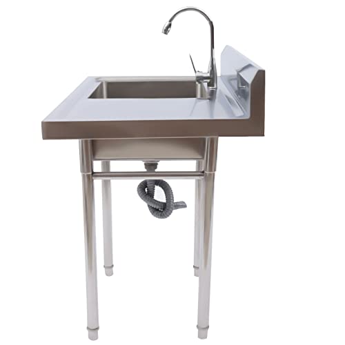 Utility Sink Stainless Steel Commercial Restaurant Kitchen Sink Free Standing Sink with Single Bowl Small Utility Sink for Laundry Workshop Garage (39.3" L x 23.6" W x 36.7" H, with Faucet)