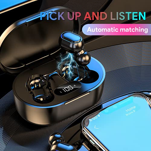 MIUMIUPOP Wireless Bluetooth Earbuds, Mini Size with LED Display? Immersive Bass Stereo Noise Cancelling Headphones, Headset for Sports, Home, Work Black (Black)