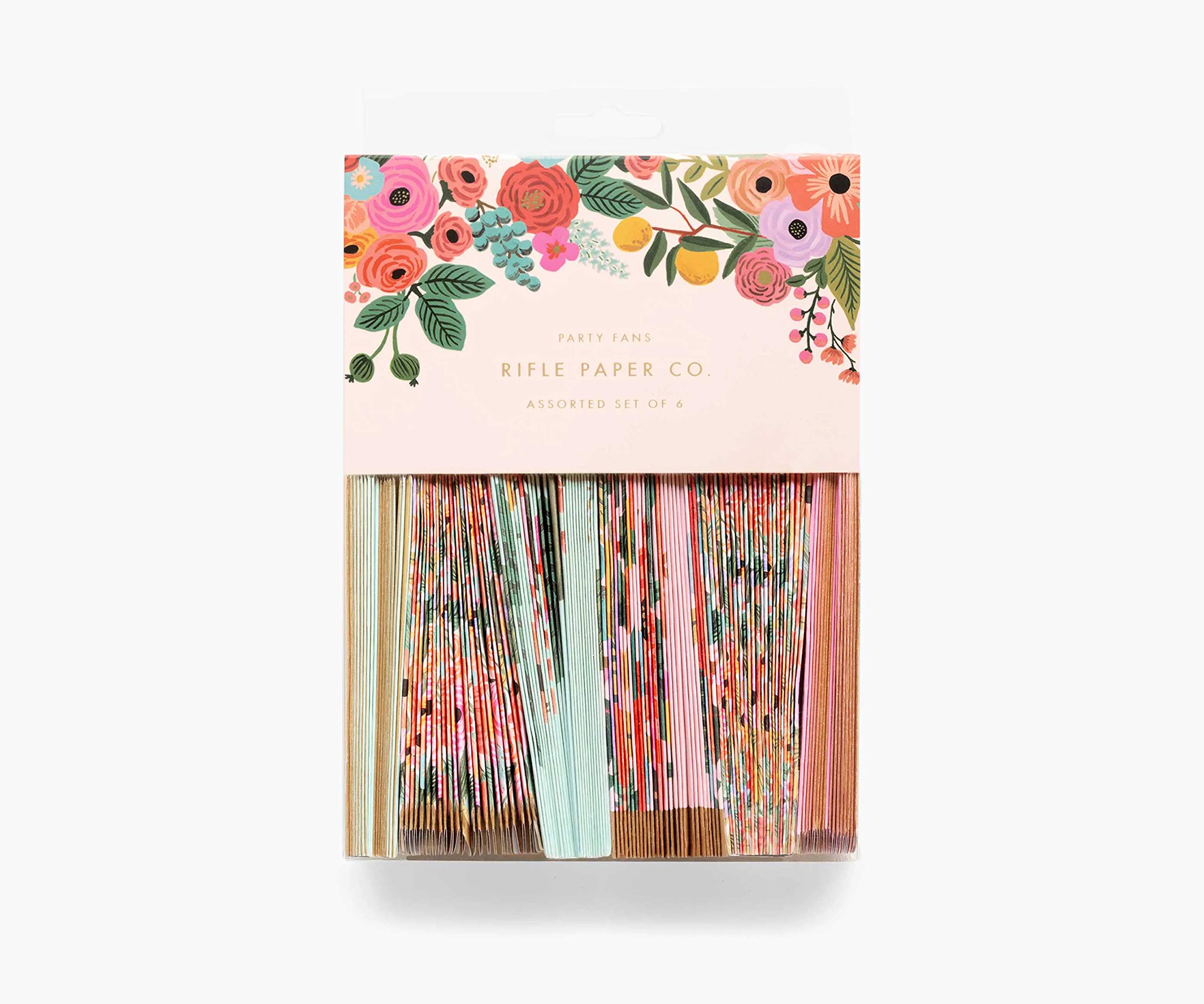 RIFLE PAPER CO. Fans | Set of 6 Durable Decorative Paper Fans, Different Sizes, Includes Adhesive Strips, Paperclips, and String, Displays as Backdrop, Garden Party