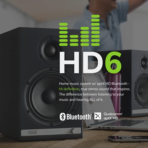 Audioengine HD6 150W Powered Bookshelf Stereo Speakers | Home Music System w/aptX HD Bluetooth, AUX Audio, Optical, RCA, 24-bit DAC | Real Wood Veneer (Black)