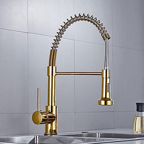 Kitchen Sink Faucet for Bar Farmhouse Commercial, Gold Brass Spring Pull Down Sink Mixer Tap, Rotation Kitchen Mixer Taps, Kitchen Tap, Kitchen Sink Faucet