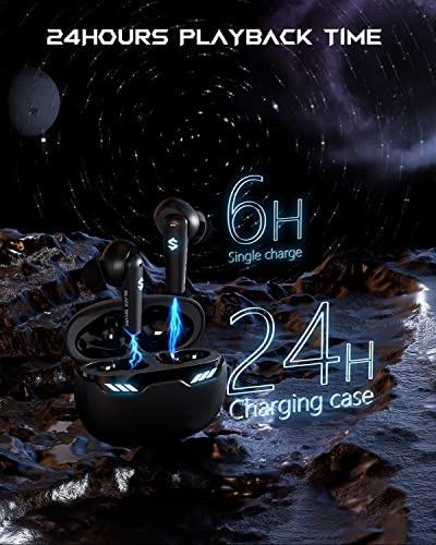 Black Shark Bluetooth Earbuds Wireless Earbuds with Emoji LED Light, Gaming Earbuds with 45ms Ultra Low Latency, Bluetooth 5.1, Music and Gaming Dual Modes, 24H Playtime, IPX5 Waterproof- Black