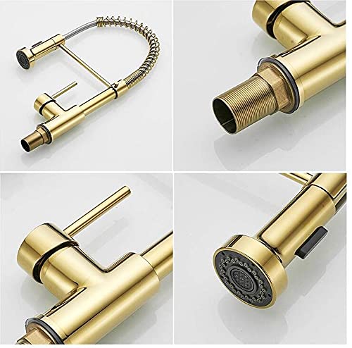 Kitchen Sink Faucet for Bar Farmhouse Commercial, Gold Brass Spring Pull Down Sink Mixer Tap, Rotation Kitchen Mixer Taps, Kitchen Tap, Kitchen Sink Faucet
