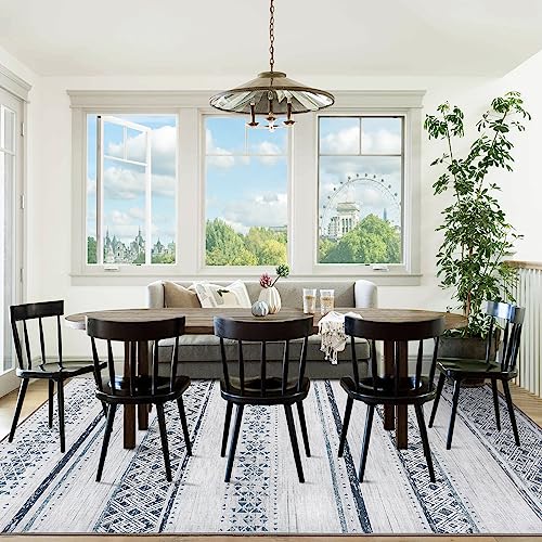 8x10 Area Rugs for Living Room Bedroom: Large Machine Washable Rug with Non-Slip Backing Non Shedding Stain Resistant, Soft Geometric Moroccan Carpet for Dining Room Nursery Home Office - Blue/Ivory