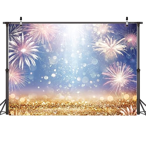 AIIKES 7X5FT Happy New Year Backdrops Bokeh Photography Backdrop Sparkling Fireworks Abstract Bokeh Halo Gold Spots Background 2024 New Years Holiday Party Decoration Photo Studio Props 12-624