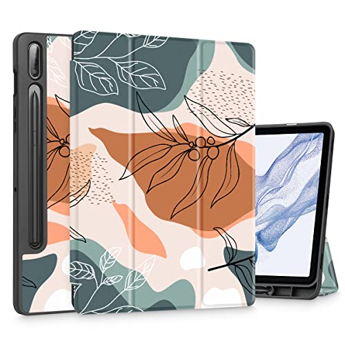 Tuiklol Case for Samsung Galaxy Tab S9 FE (5G) 10.9 inch & Tab S9 11 Inch 2023 Release Built-on S-Pen Holder, Slim Hard Shell Case Smart Trifold Stand Cover Auto Wake/Sleep, Abstract Leaves