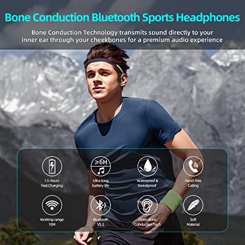 OUFUNI Bone Conduction Headphones,Open Ear Headphones Wireless Bluetooth,Waterproof & Sweatproof Sport Headphones,Bone Conduction Earbuds with Mic,Headphones for Running Cycling Climbing Driving