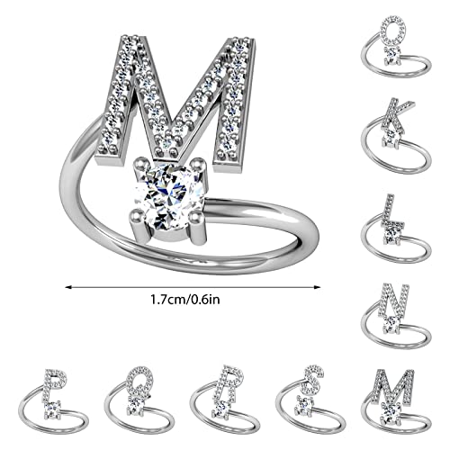 English Letter Style Diamond Inlaid Ring Korean Version Minimalist Combination with Open Ring Cock Ring Set Women Fashion Rings (M, 4x6x4cm)